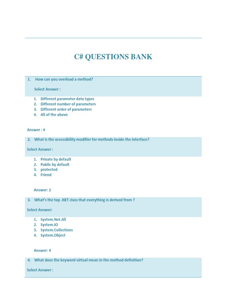 C# Question Bank and More | PDF | C Sharp (Programming Language ...
