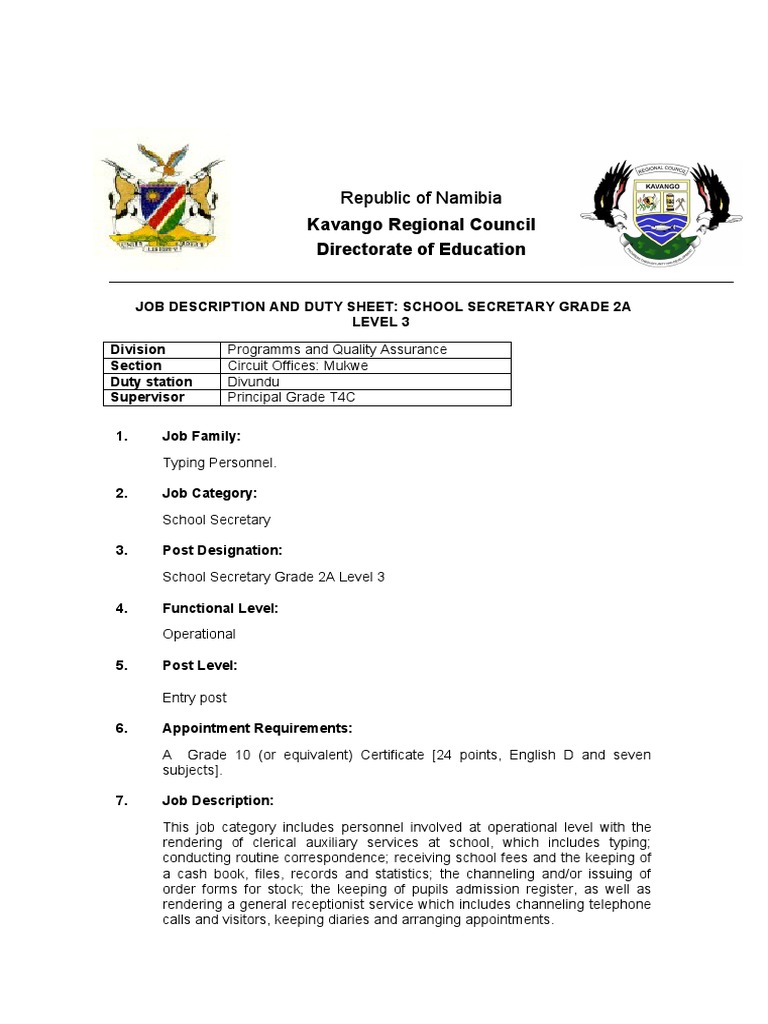 Job Description of The School Secretary | PDF | Secretary | Business