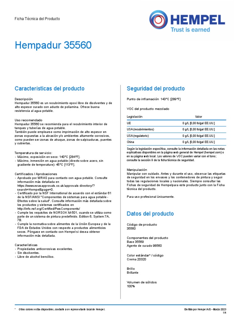 Hempadur 35560: Características Del Producto Seguridad Del Producto ...