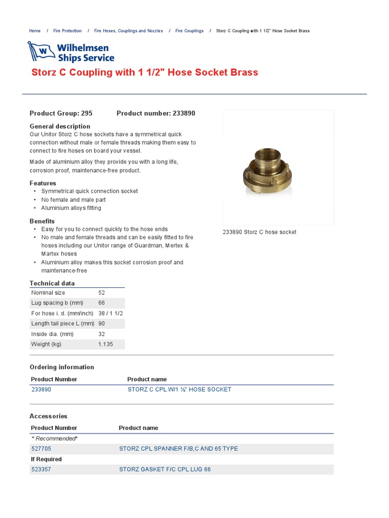 Storz C Coup With 1 12 Hose Socket Brass | PDF | Technology & Engineering