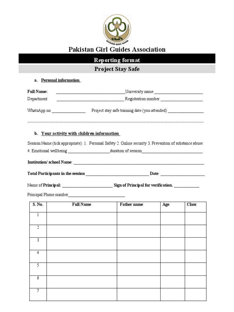 Pakistan Girl Guides Association: Reporting Format | PDF
