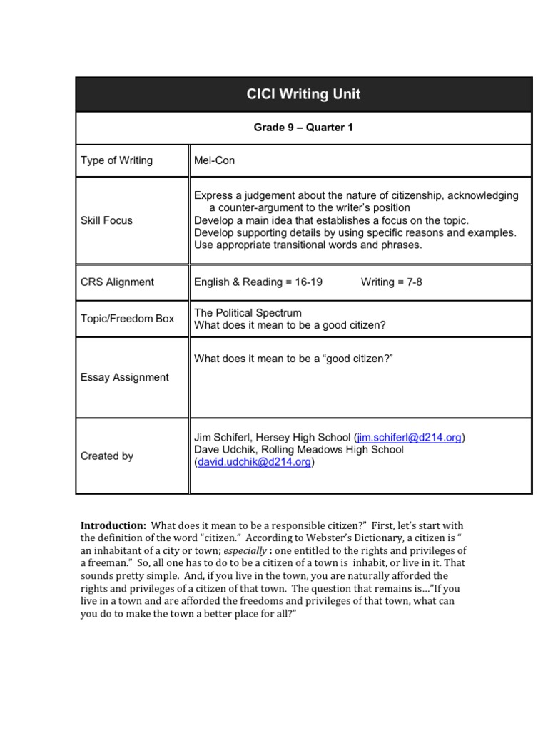 MEL Con Unit | Paragraph | Citizenship