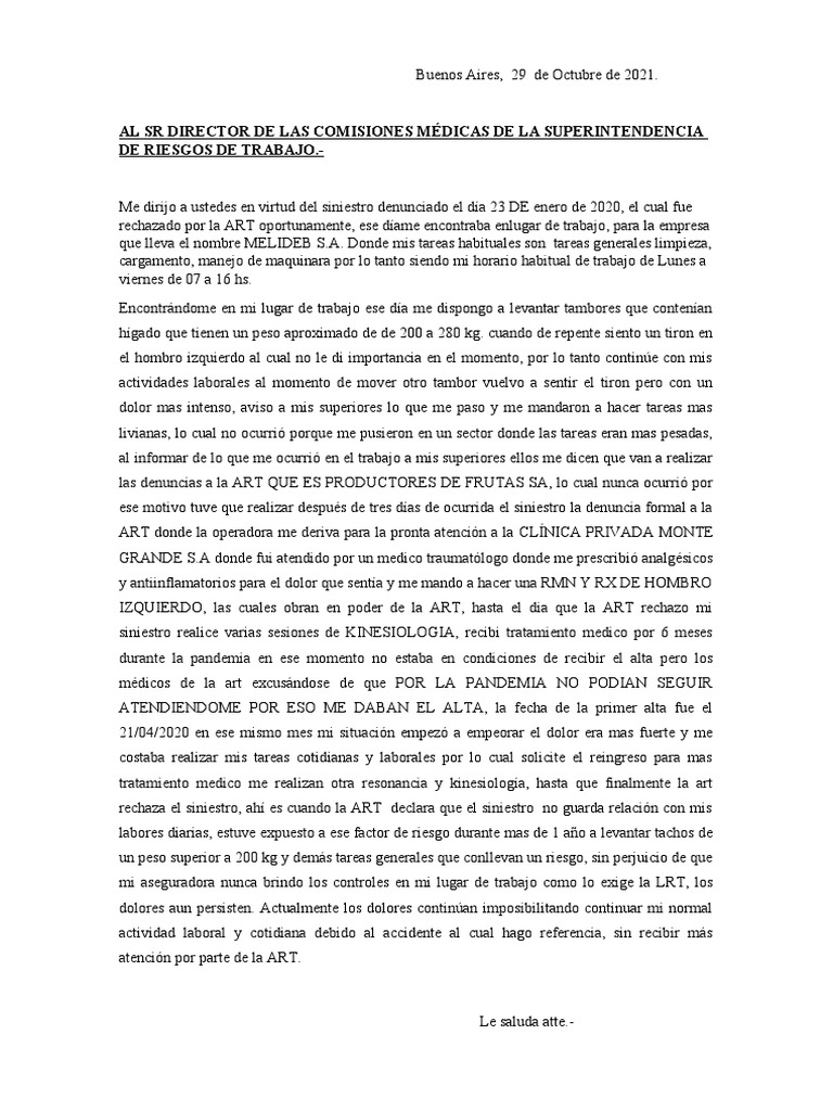 Escrito Describiendo Accidente (Rechazo) NUNEZ ANDRADE MATHIAS | PDF