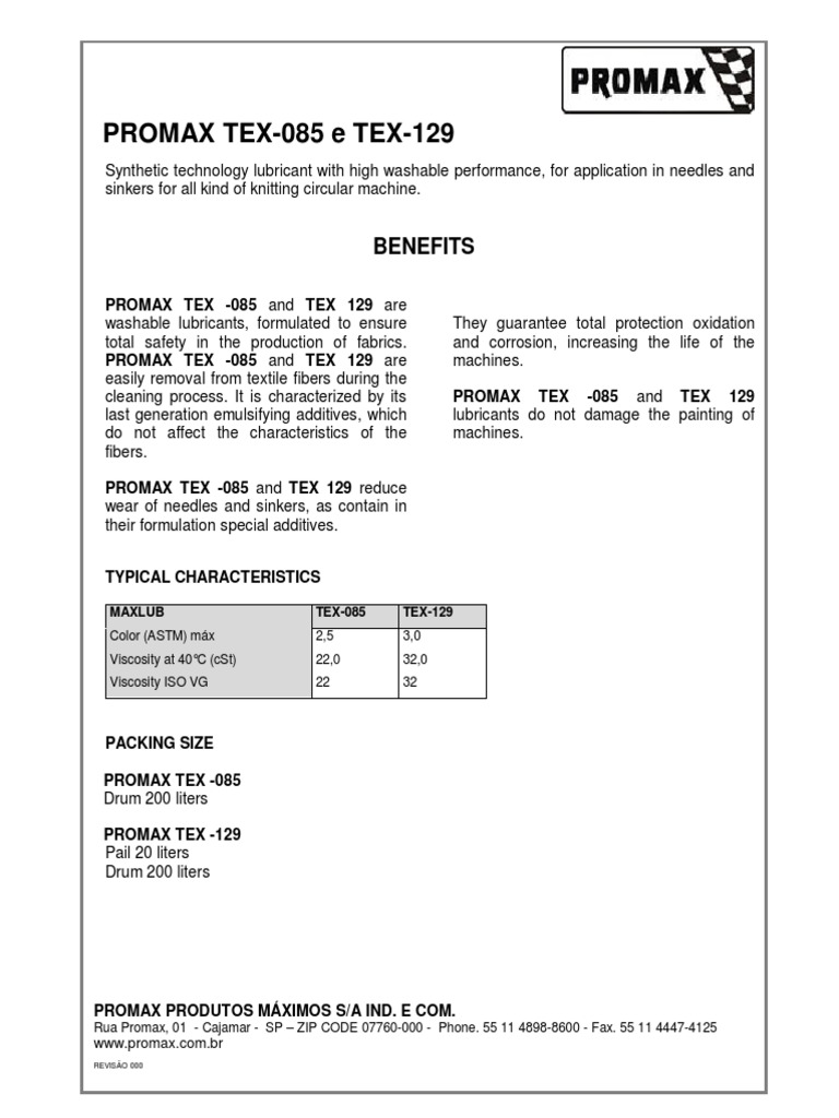 PROMAX TEX-085 e TEX-129: Benefits | PDF