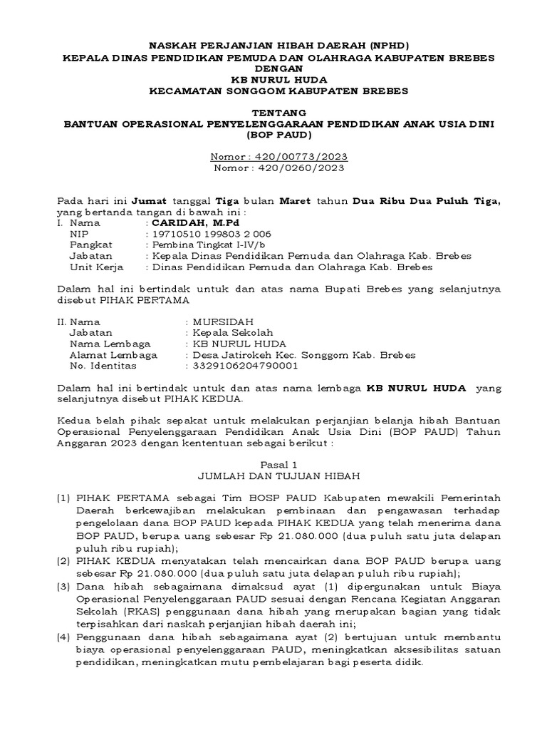 NH NPHD & Lampiran 23 | PDF