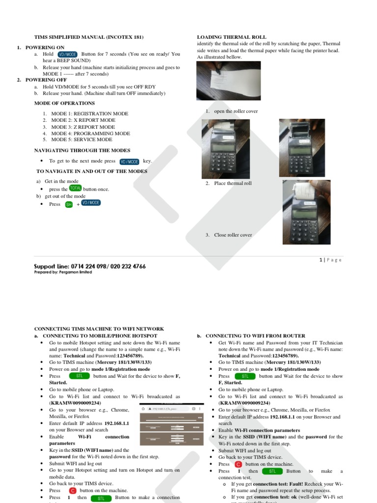 Tims Simplified Manual (Incotex 181) 1. Powering On Loading Thermal Roll | PDF | Wi Fi | Invoice