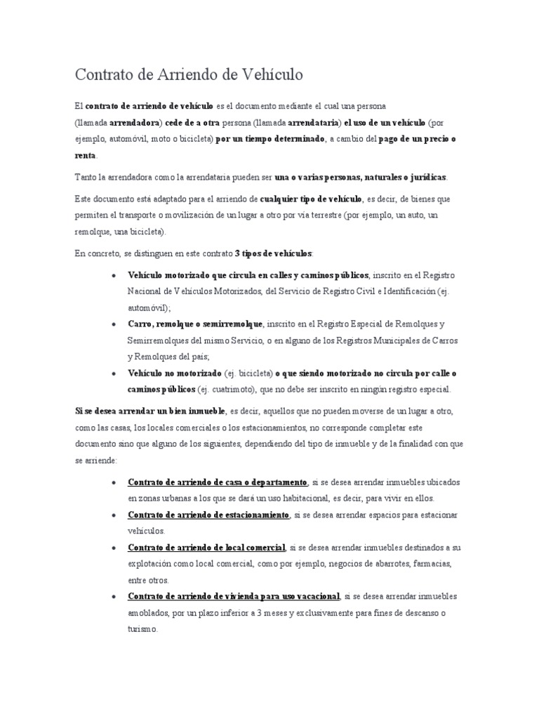 Contrato de Arriendo de Vehículo | PDF | Remolque (Vehículo) | Coche