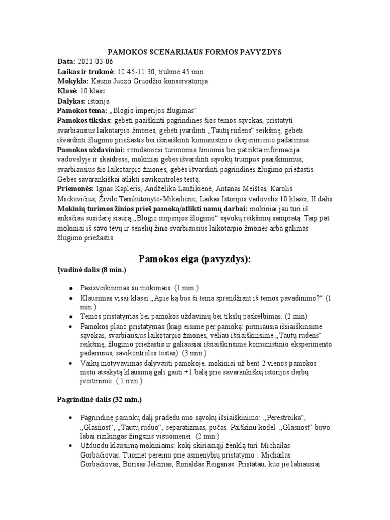 Pamokos scenarijus | PDF