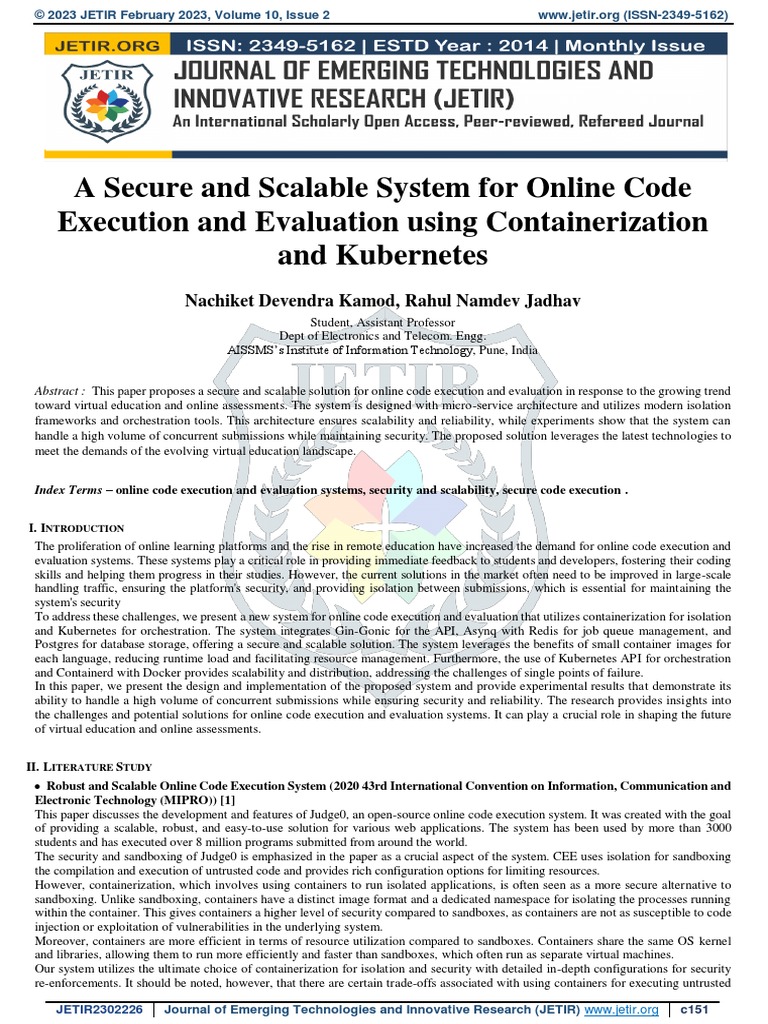 A Secure And Scalable System For Online Code Execution And Evaluation Using Containerization And
