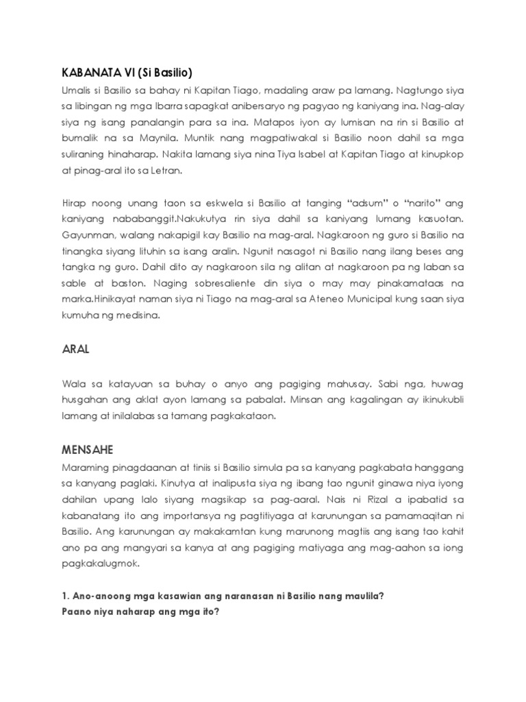 El Filibusterismo KABANATA 6&7 | PDF