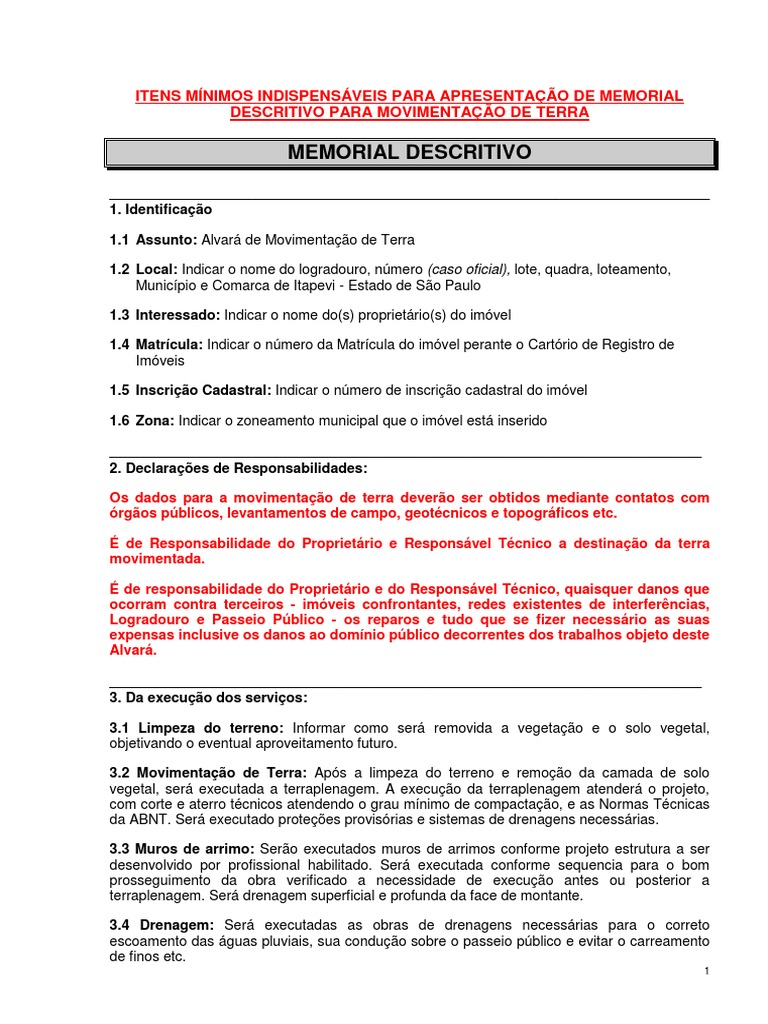 Memorial Descritivo Movimentacao de Terra | PDF | Geociências | Engenharia Ambiental