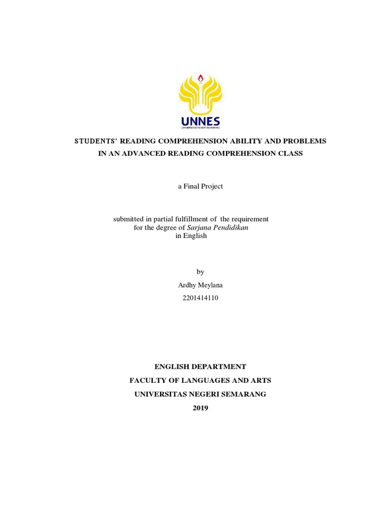 Students' Reading Comprehension Ability and Problems in An Advanced Reading Comprehension Class ...
