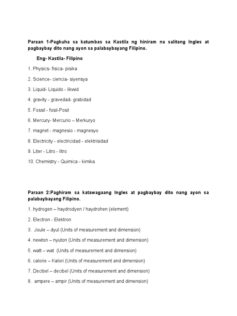 Teknikal Na Mga Salita Sa Agham (English - Filipino) | PDF | Gases ...