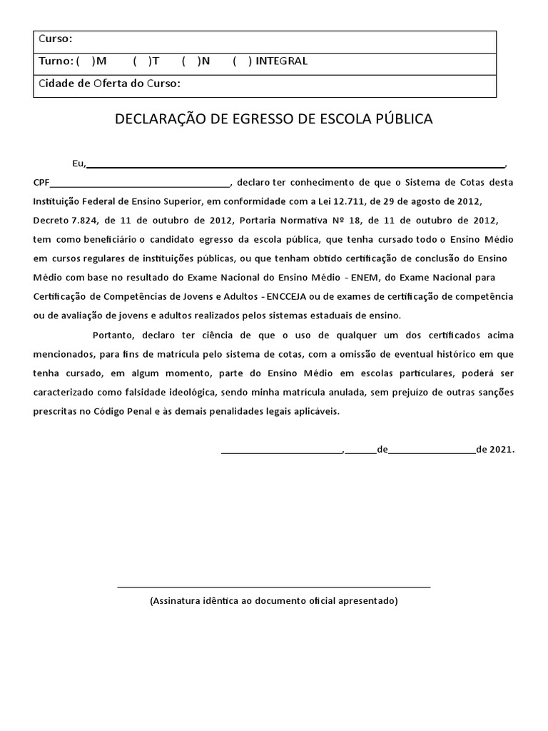 Declaração de Egresso de Escola Pública | PDF