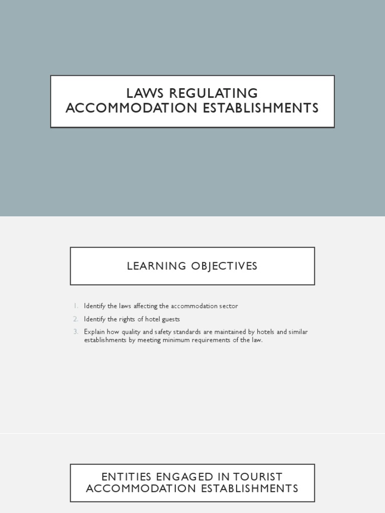 Accommodation Laws & Standards Guide | PDF | Hotel | Building Code