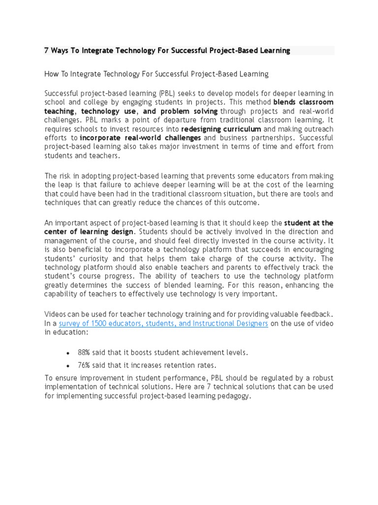 5 7 Ways To Integrate Technology For Successful Project | PDF | Project Based Learning | Learning