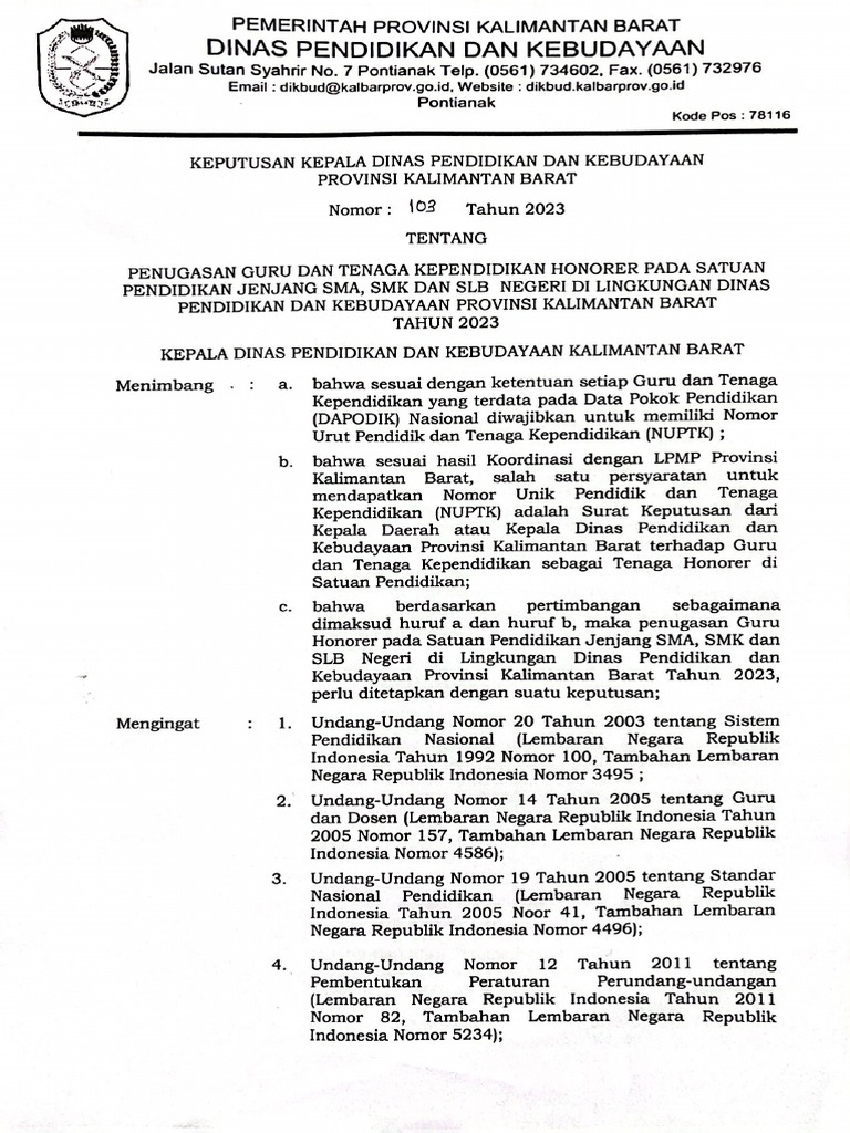 SK Penugasan Guru Tenaga Kependidikan Ho | PDF