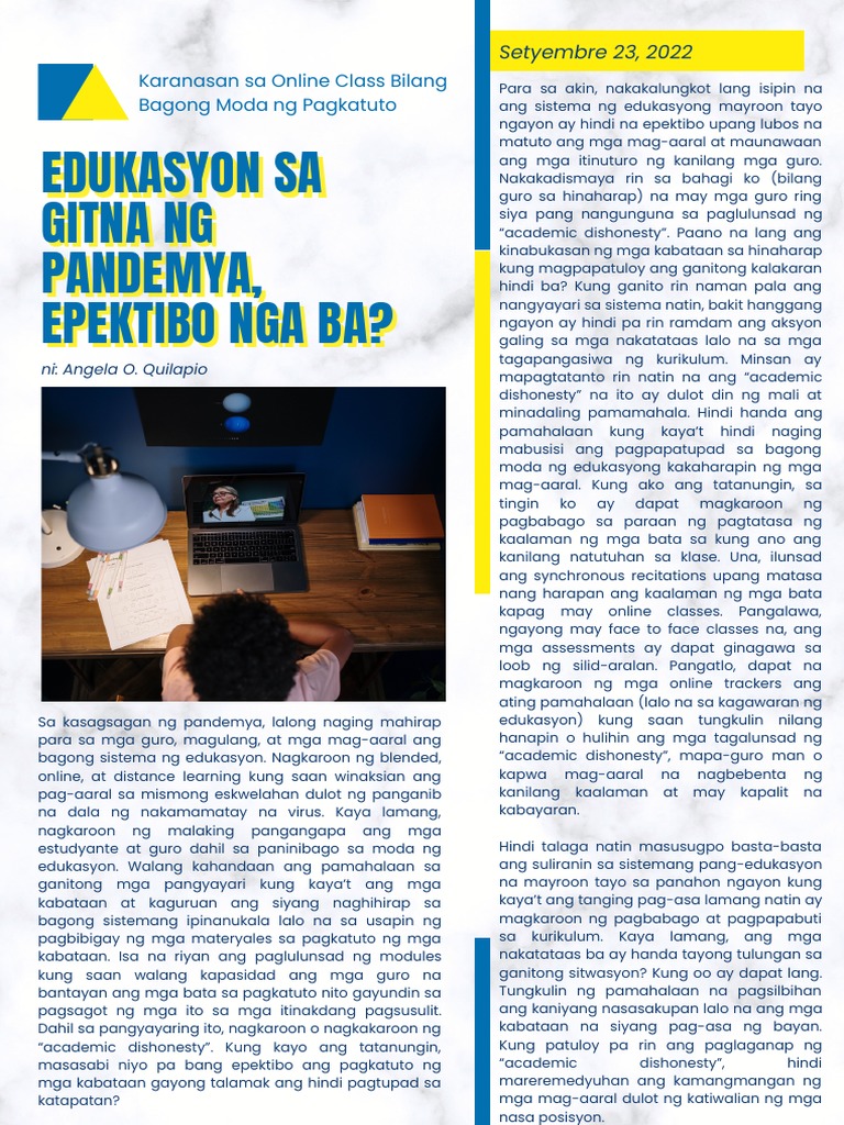Gawain Sa FIL116 - Edukasyon Sa Gitna NG Pandemya, Epektibo Nga Ba? | PDF
