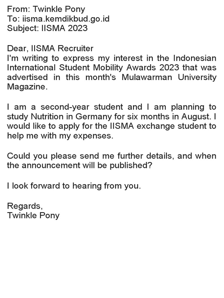 IISMA 2023 Application Inquiry | PDF