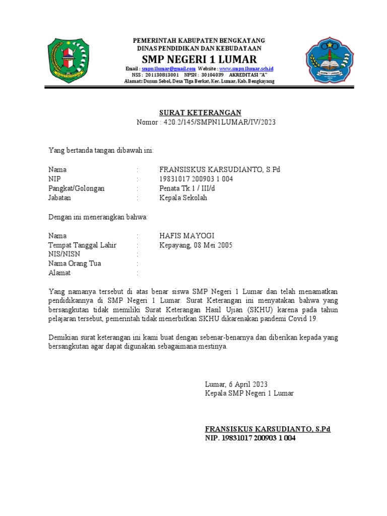 Surat Keterangan SKHU | PDF