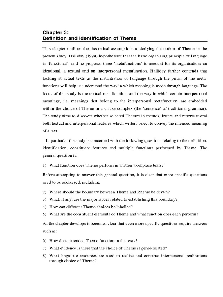 Definition and Identification of Theme | PDF | Subject (Grammar) | Clause