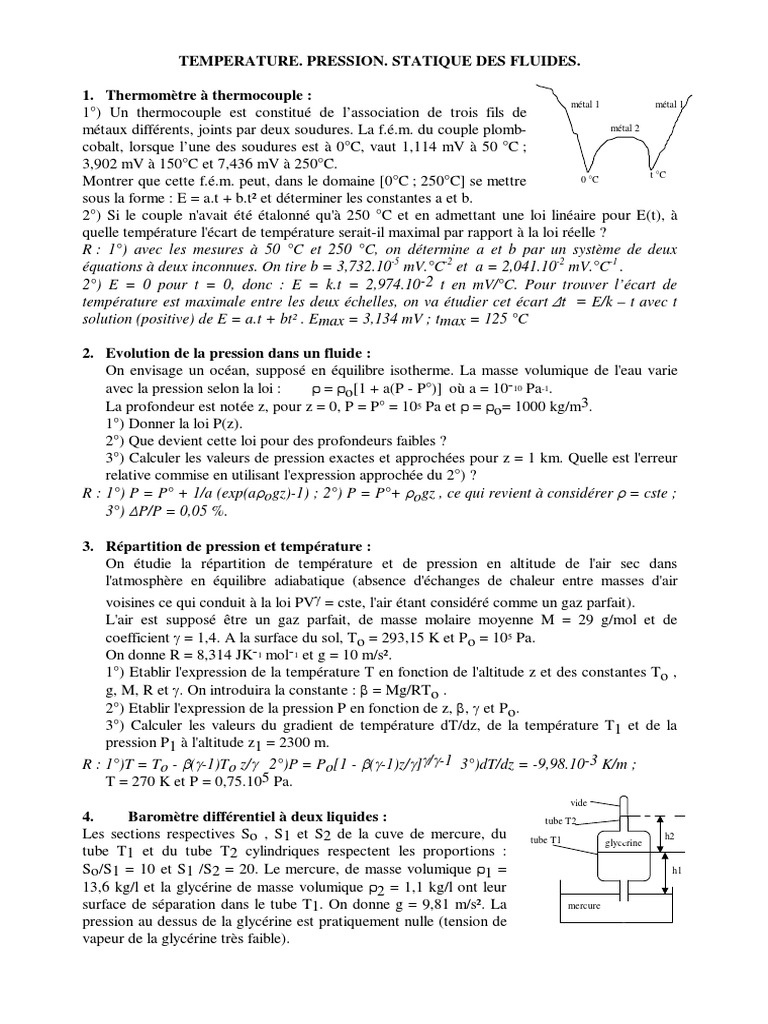 Statique des fluides et pression | PDF | Pression | Gaz