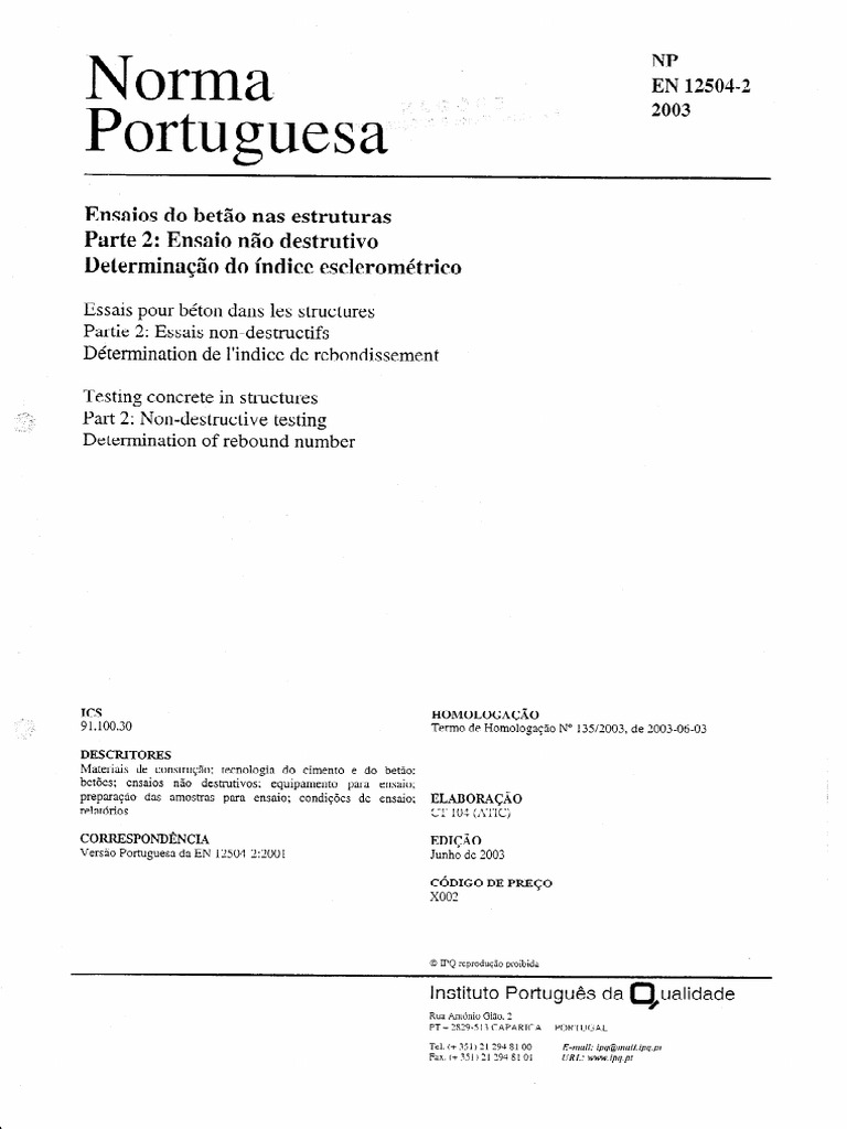 NP EN 12504-2 2003 - Ensaios de Betão Nas Estruturas - Parte 2 - Ensaio ...
