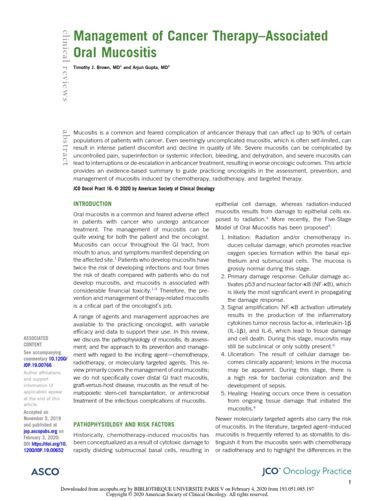 Management of Cancer Therapy - Associated Oral Mucositis: Timothy J ...