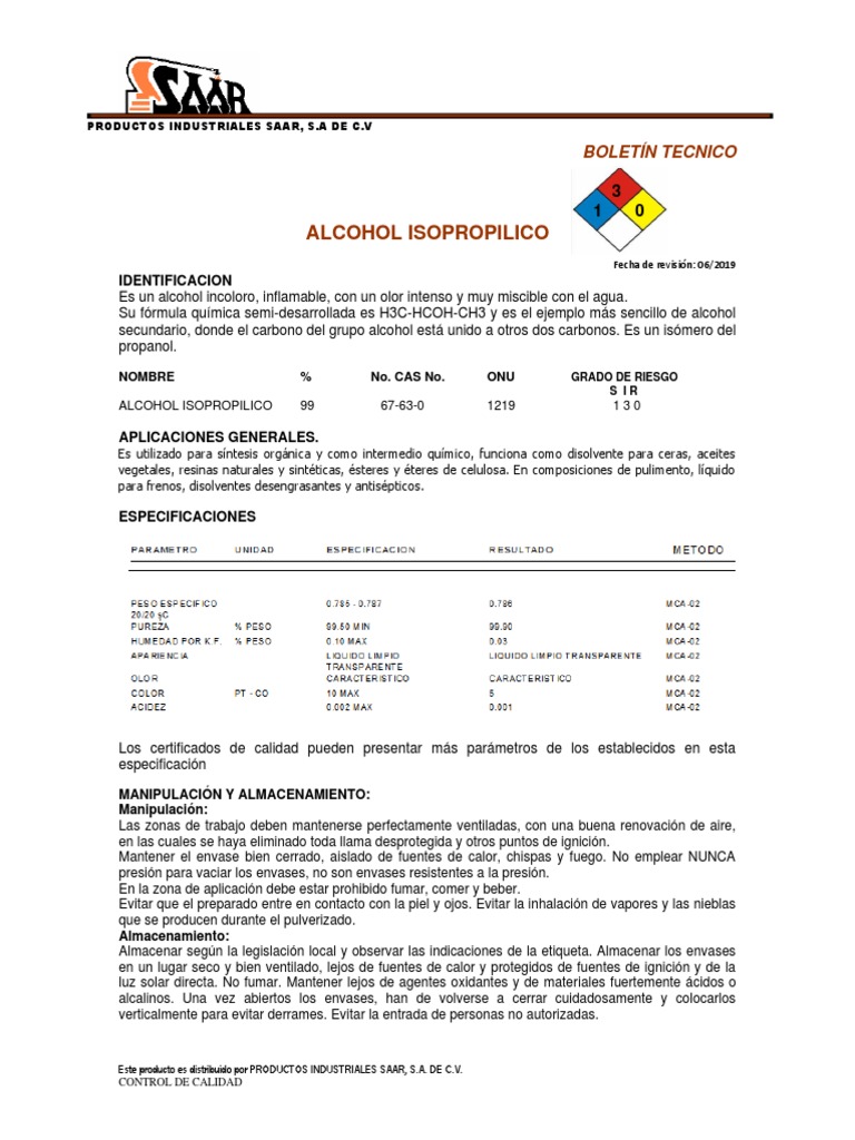 Alcohol Isopropilico (BT) | PDF