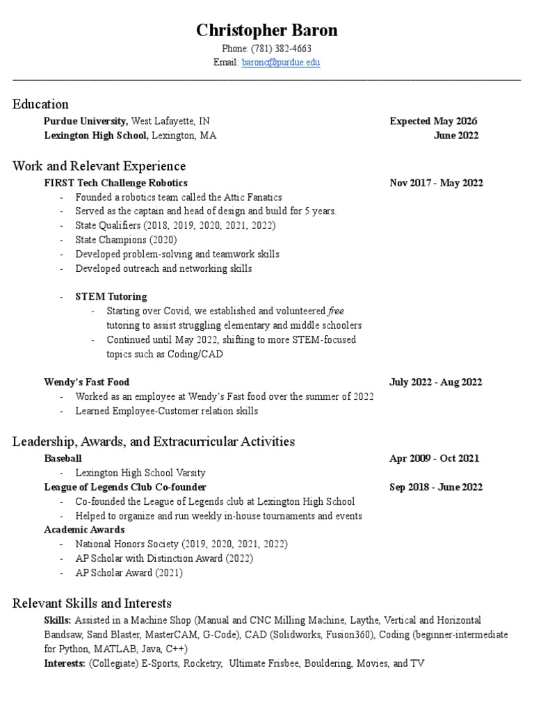 Christopher Baron Resume | PDF