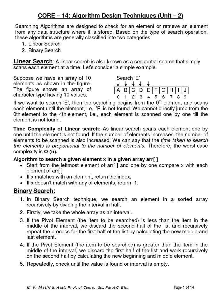 CORE - 14: Algorithm Design Techniques (Unit - 2) | PDF