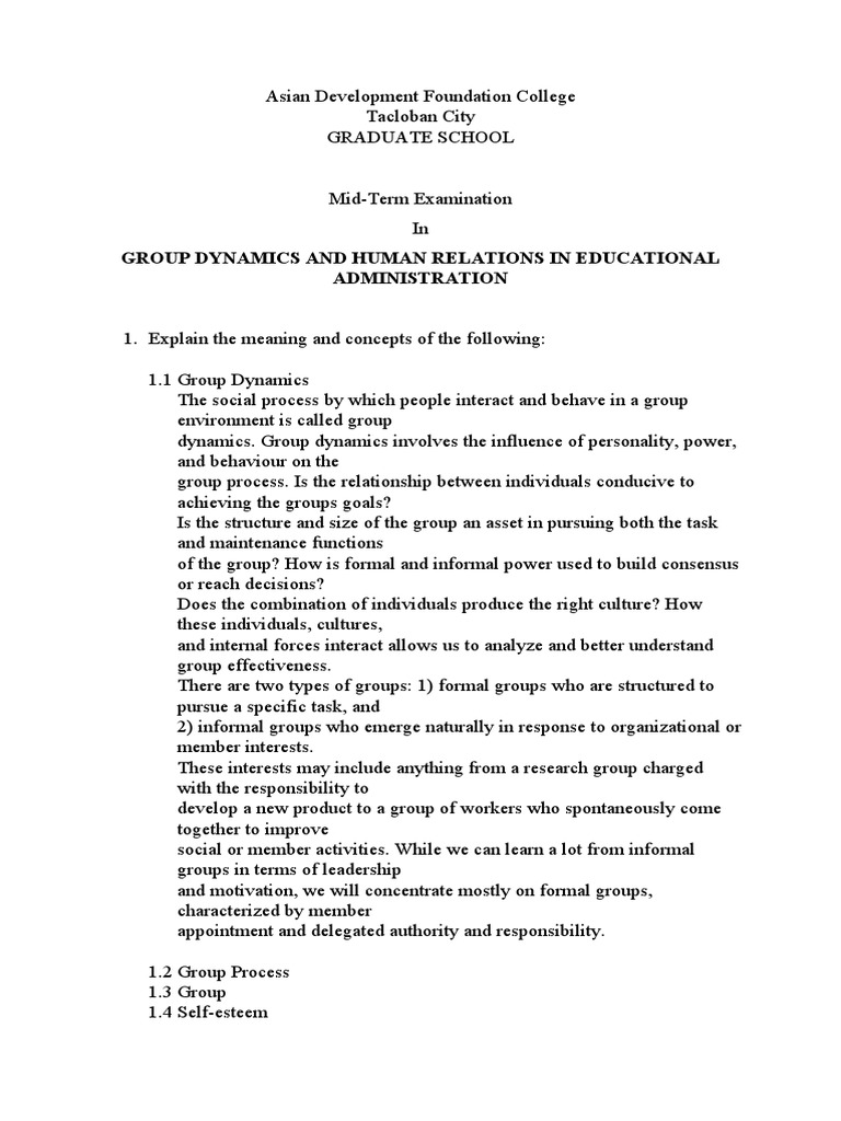 Midterm Group Dynamics | PDF | Self-Improvement | Science & Mathematics Midterm Group Dynamics | PDF | Self-Improvement | Science & Mathematics