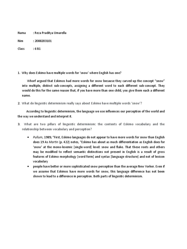 Linguistic Determinism and Snow Vocabulary | PDF