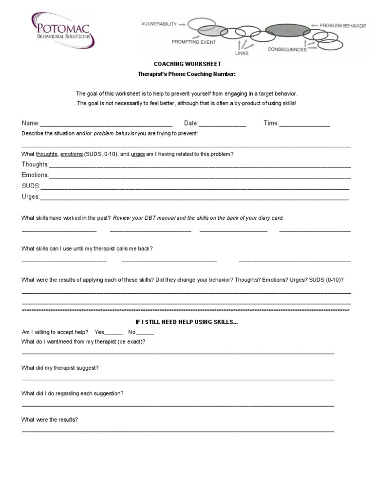Coaching Worksheet Therapist's Phone Coaching Number | PDF ...