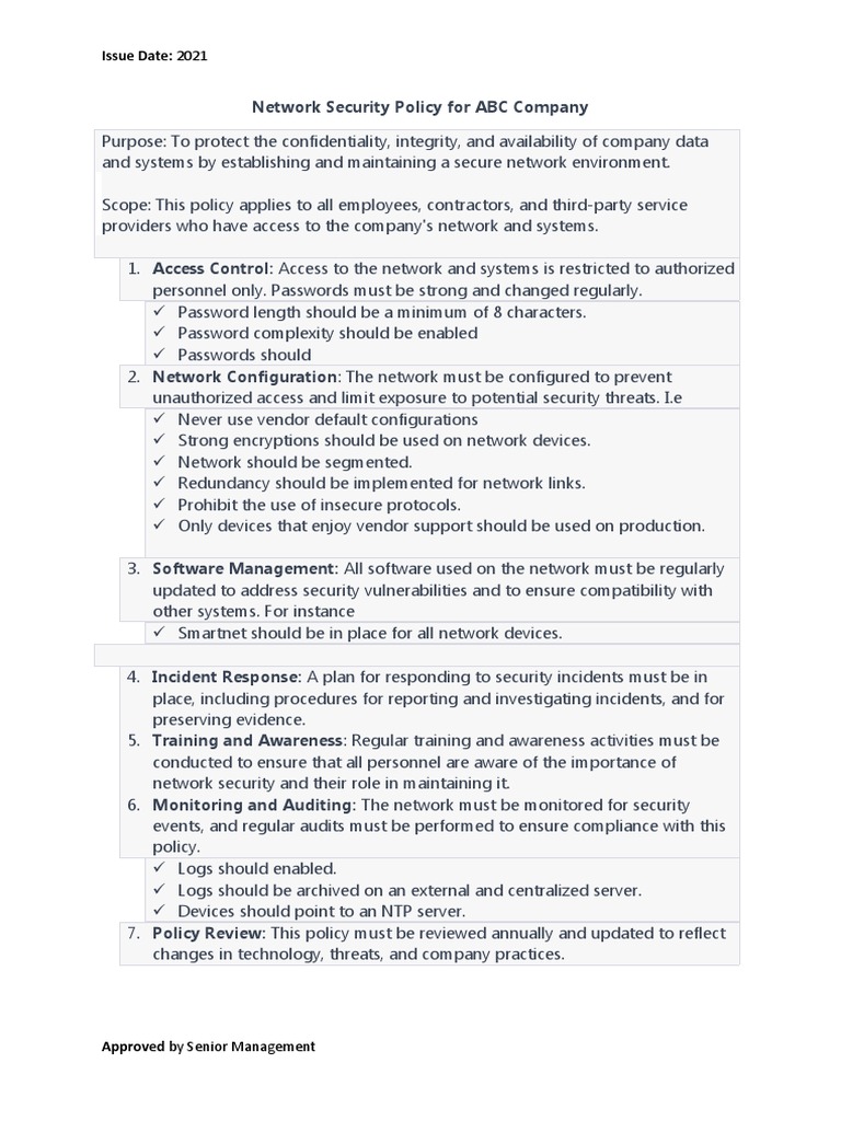 Network Security Policy For ABC Company | PDF