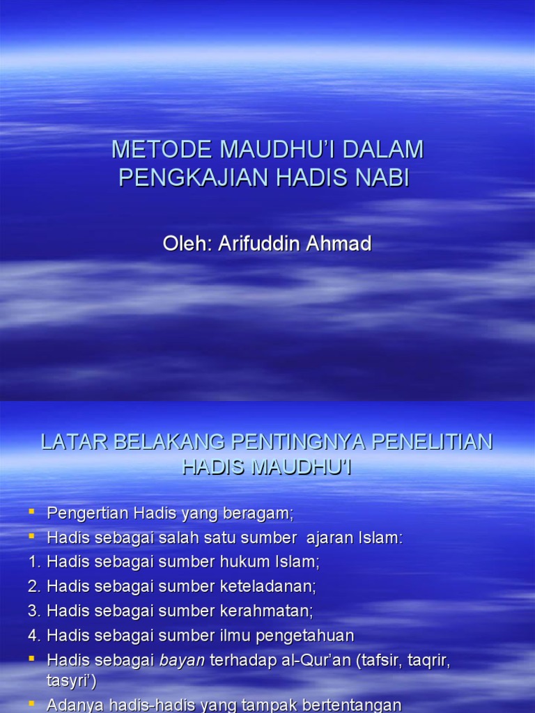 Metode Maudhu'i dalam Penelitian Hadis | PDF | Ilmu Sosial | Agama ...