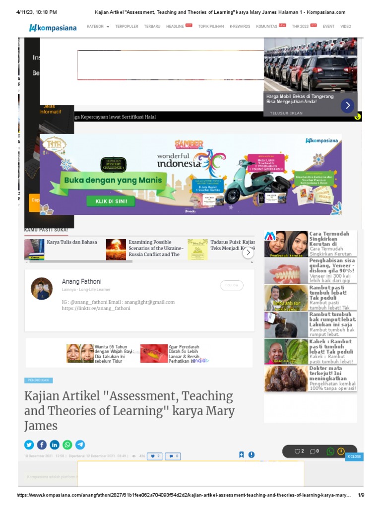 Kajian Artikel - Assessment, Teaching and Theories of Learning - Karya Mary James Halaman | PDF