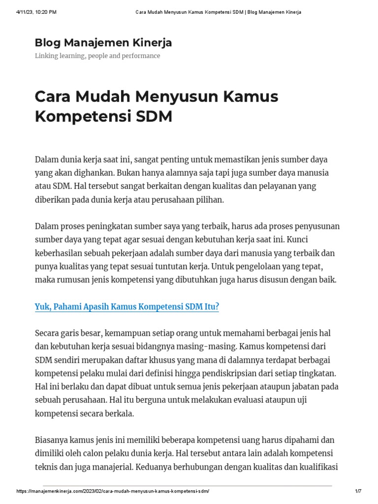 Cara Mudah Menyusun Kamus Kompetensi SDM - Blog Manajemen Kinerja | PDF