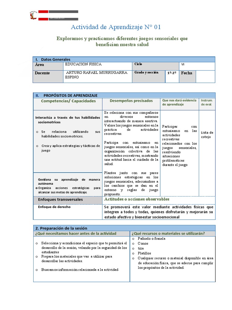 Sesion 1°2° | PDF | Aprendizaje | Experiencia