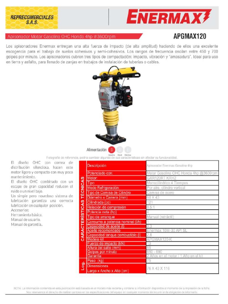 Ficha Tecnica Apisonador APGMAX120 | PDF