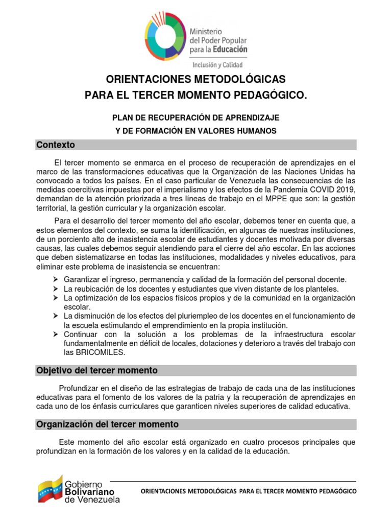 Orientaciones Metodologicas para El Tercer Momento Pedagógico | PDF | Tierra | Números