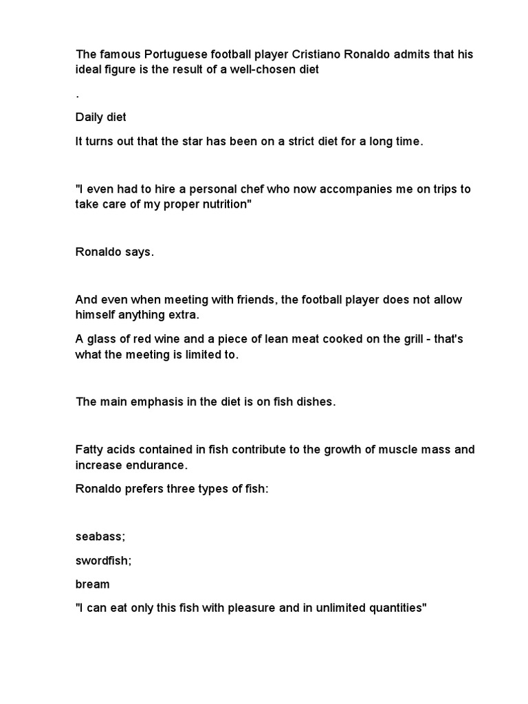 Ronaldo's Diet Secrets | PDF | Dieting | Lunch