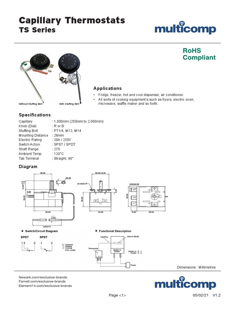 Capillary Thermostats: TS Series | PDF | Thermostat | License