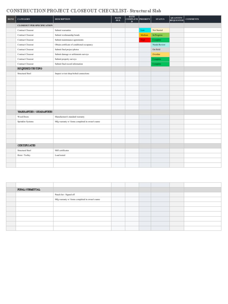 Project-Closeout-Checklist - Structural Slab | PDF