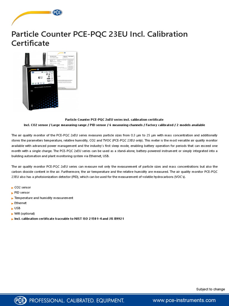Data Sheet Pce PQC 23eu Pce Instruments 1535538 | PDF | Parts Per Notation | Calibration