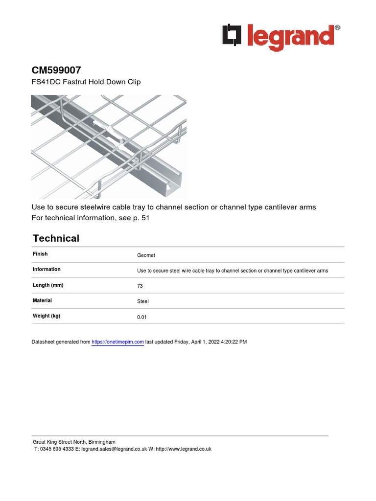 Steel Cable Tray Hold Down Clip | PDF