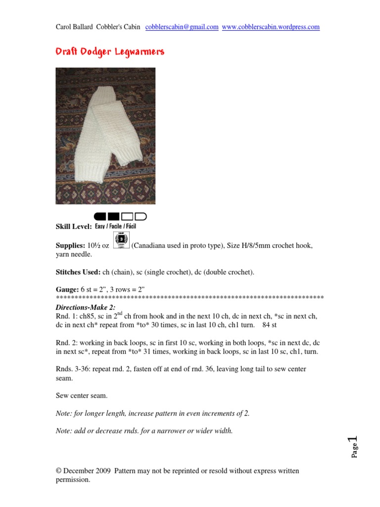Draft Dodger Legwarmers | PDF