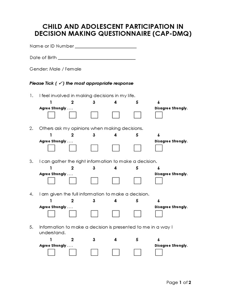 Child and Adolescent Participation in Decision Making Questionnaire ...