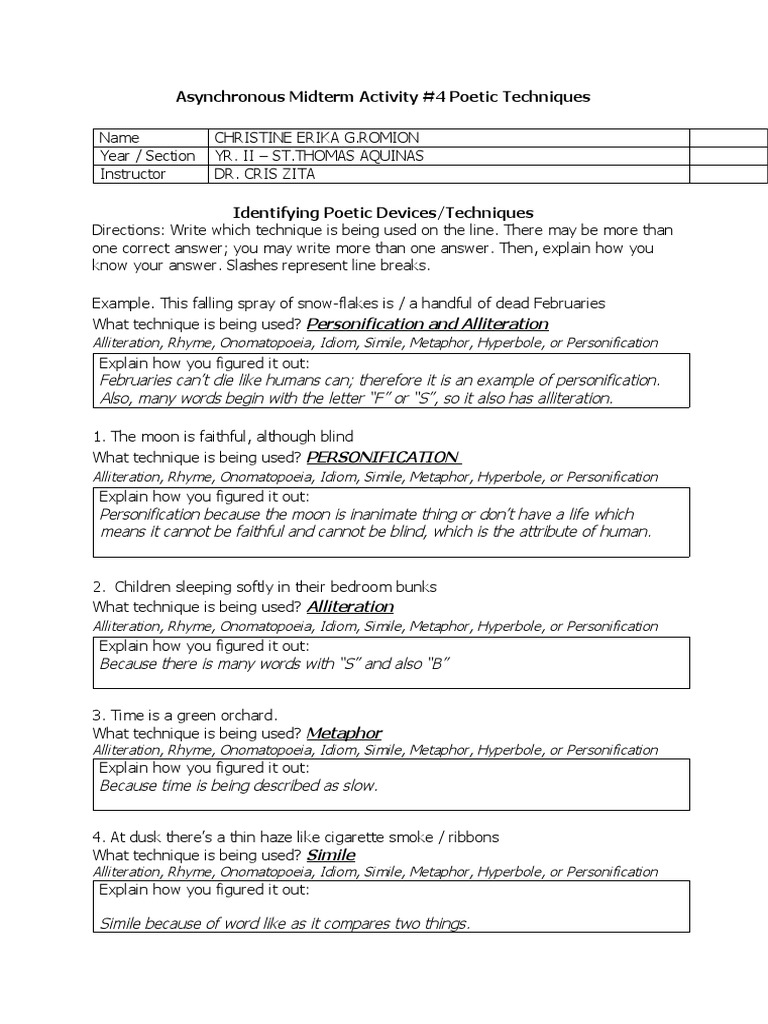 ROMION - Asynchronous-Midterm-Activity-4-Poetic-Techniques | PDF | Metaphor | Rhyme