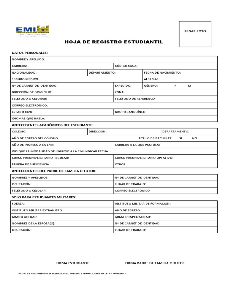 Hoja de Registro Estudiantil | PDF
